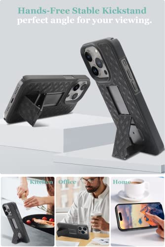 Fingic Compatible with iPhone 14 Pro Case, iPhone 14 Pro 5G Holster Case Combo Shell Slim Rugged Case with Kickstand Swivel Belt Clip Holster Shockproof Cover for iPhone 14 Pro 5G 6.1 inch, Black