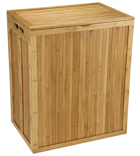 Household Essentials Folding Bamboo Laundry Hamper with Hinged Lid and Cotton Liner, Natural