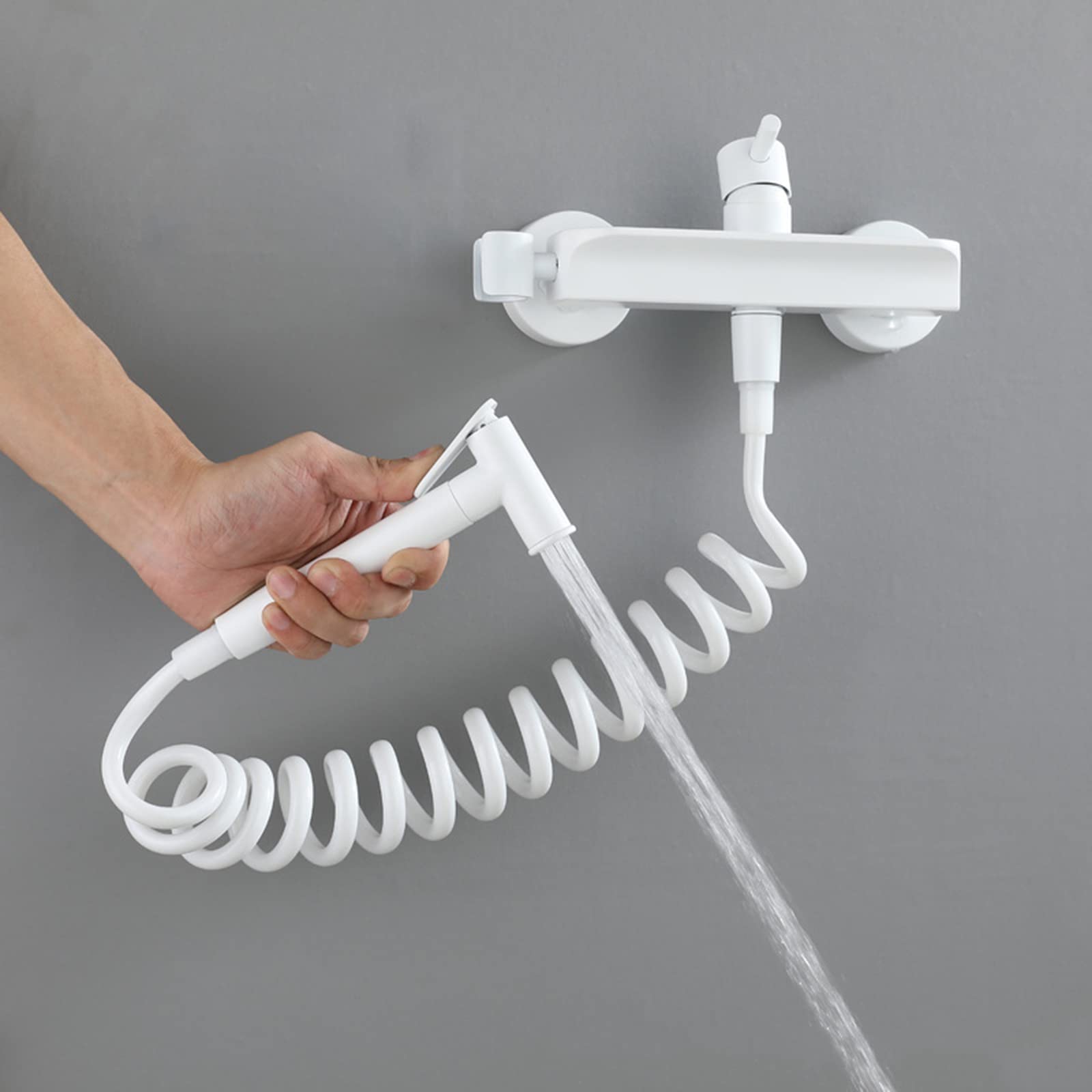 TVBNHU Handheld White Bidet Sprayer, Brass Bidet Attachment Set for Toilet, Wall Mounted Mixer Bidet Faucet with Hot and Cold Water, Single Handle Cloth Diaper Sprayer