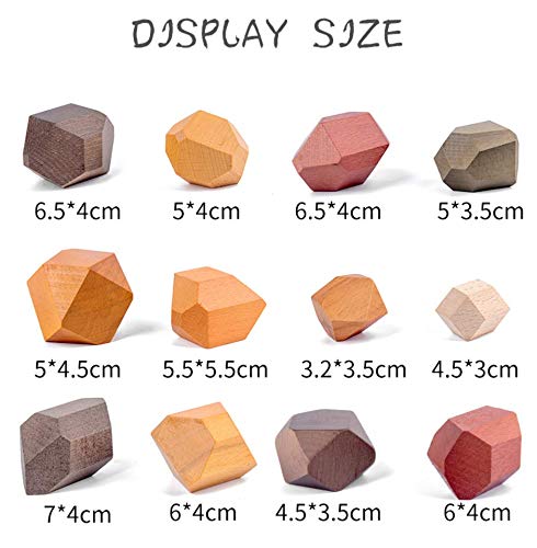 Gupgi Wooden Building Blocks Set Lightweight Natural Balancing Blocks Colored Wooden Stones Stacking Game Rock Blocks Educational Puzzle Toy (12pcs, More Large)