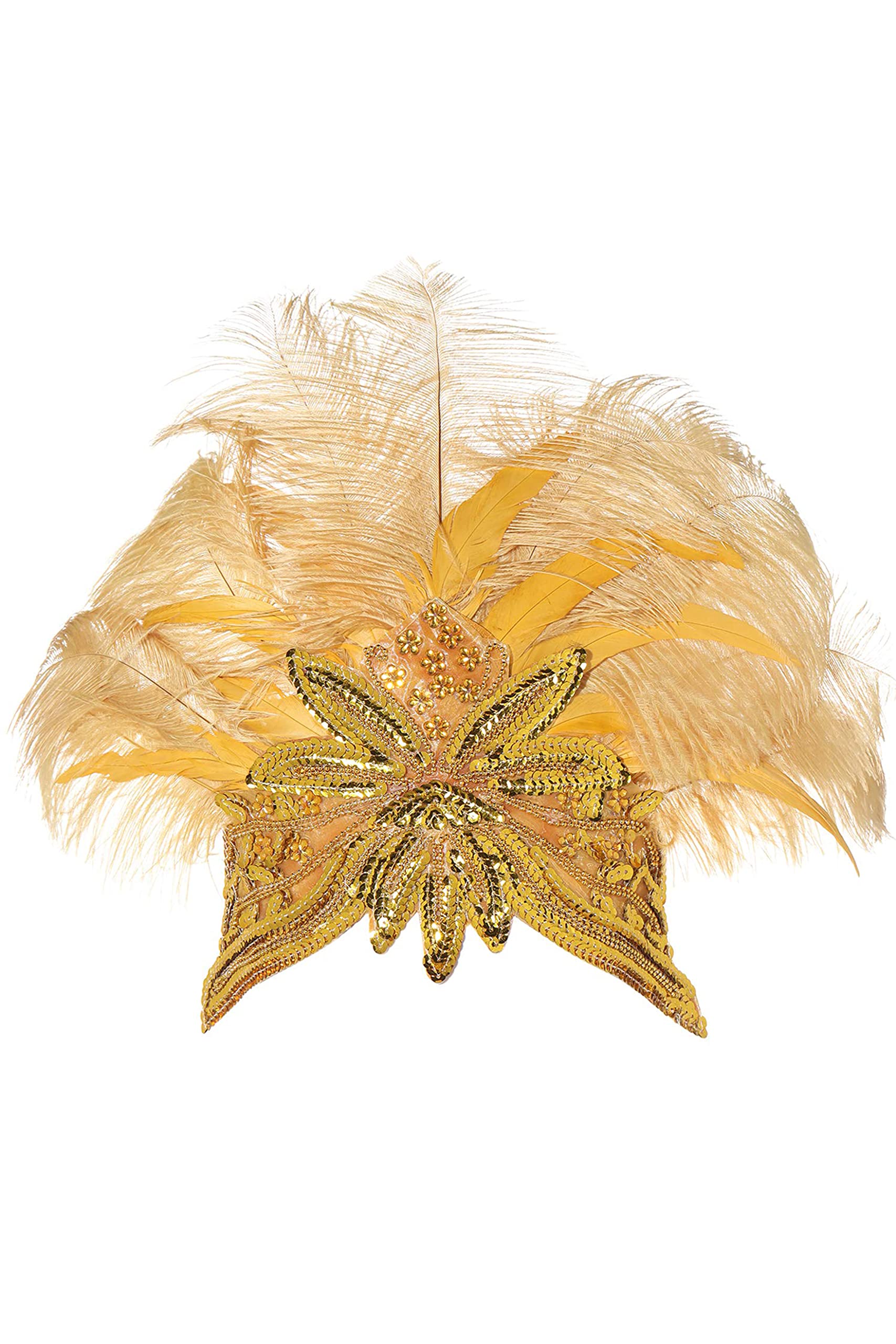 BABEYOND Carnival Feather Headpiece Showgirl Headband Women's Feather Pageant Headband 1920s Flapper Headband (Gold)