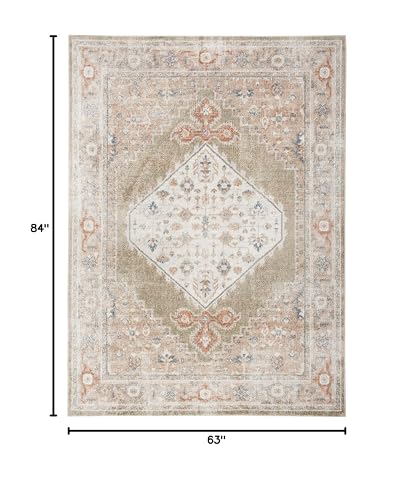 Nourison Astra Machine Washable Bohemian Sage Multi 5'3" x 7' Area -Rug, Easy -Cleaning, Non Shedding, Bed Room, Living Room, Dining Room, Kitchen (5x7)