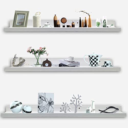 Goizxol, Floating Shelves Set of 3, Wall Mounted Wood Shelves for Decor Storage, White Floating Shelves for Living Room, Bedroom, Kitchen, Bathroom (White, 36inch)