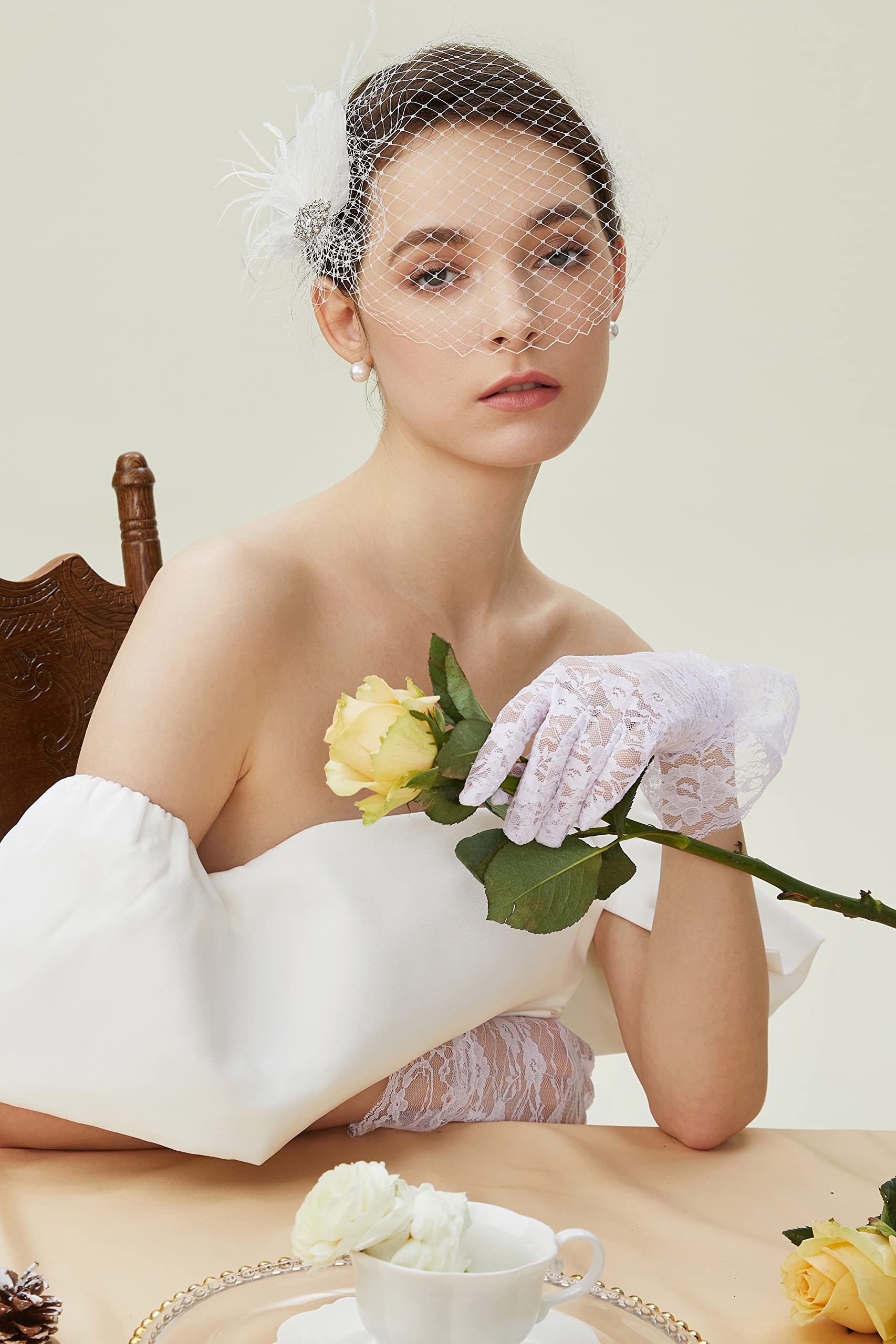 BABEYOND Veil Fascinator Hat for Women Feather Fascinators Hair Clip with Removable Veil Tea Party Hat Bridal Wedding