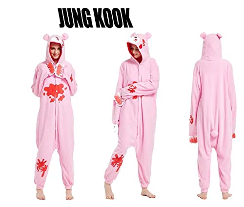 JUNG KOOK Women Men Cartoon Pajamas Polar Fleece Couples Housecoat Costume Sleepsuit