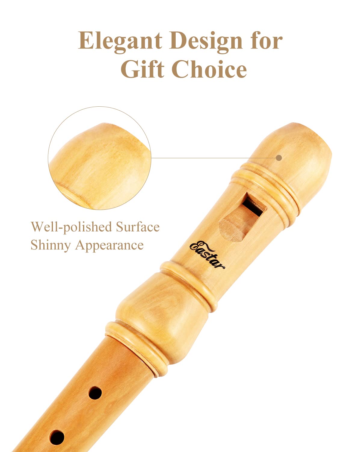 Eastar Soprano Recorder Instrument for Kids Adults Beginners, German fingering C Key Maple Wooden Recorder, 3 Piece Recorder With Hard Case, Fingering Chart, Cleaning Kit, ERS-31GM