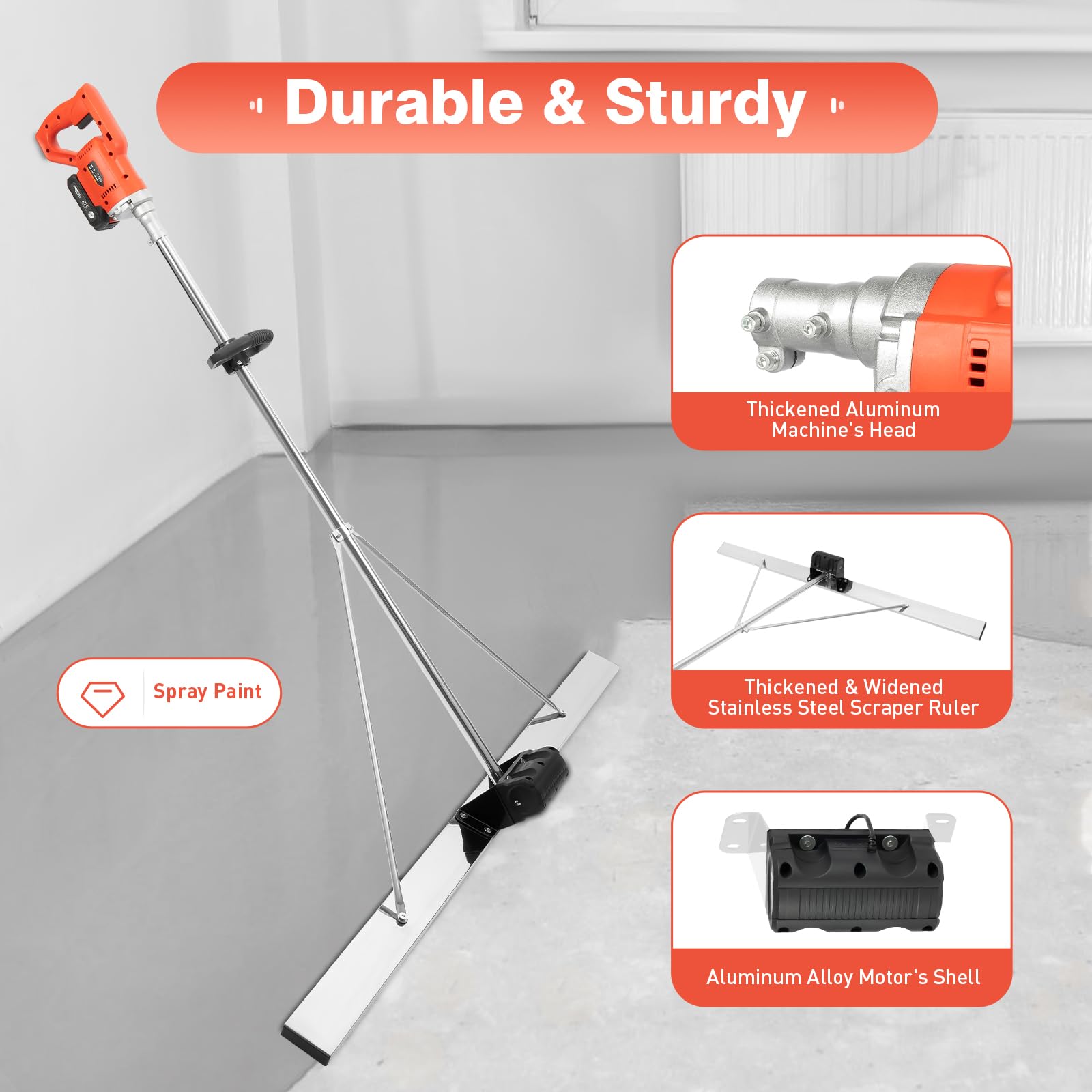Concrete Vibrating Tool 21V Electric Cordless Concrete Screed Vibrator Kit 5FT Cement Smooth Finishing Floating Cutting Board Battery Powered Surface Leveling Ruler Poles(Sent in 2 Packages)