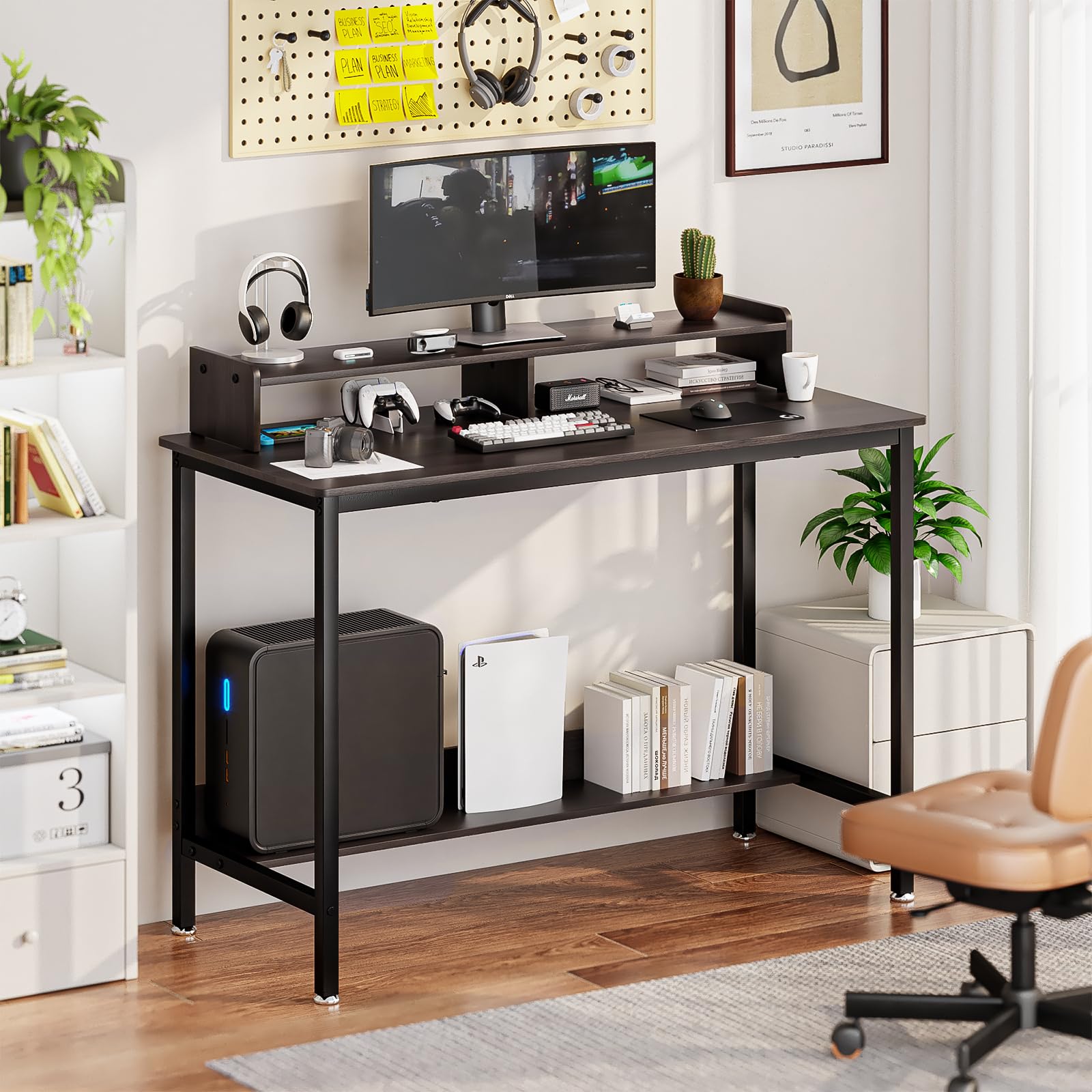 GZSHIYITECH 45" Home Office Desk with Monitor Stand, Can Place 2 Monitors, Can be Used as a Game Desk or Computer Desk ,Modern Design Corner Desk (Black)