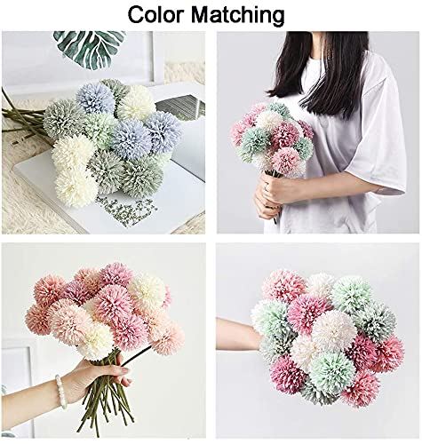 JGYQL Artificial Fake Flower Plants Silk Chrysanthemum Ball Hydrangea 15pcs Arrangements Wedding Bouquets Decor Home Kitchen Garden Party Table Floral Centerpieces (Deep Lake Blue)