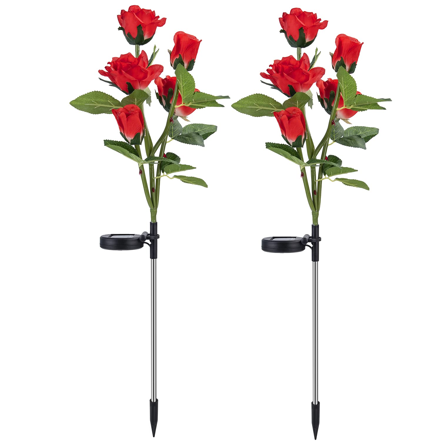 ASFSKY Solar Decorative Lights Outdoor Solar Rose Flower Lights for Garden Patio Yard Pathway Decoration 2 Pack with 10 Rose Flower (Red)