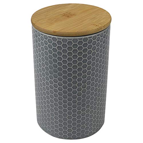 Home Basics Large Honeycomb Design Kitchen Canister (Grey) Modern Canister Sets For Kitchen Counter | With Bamboo Lid | Perfect For Storing Dry Food, Baking Staples, Snacks, and More
