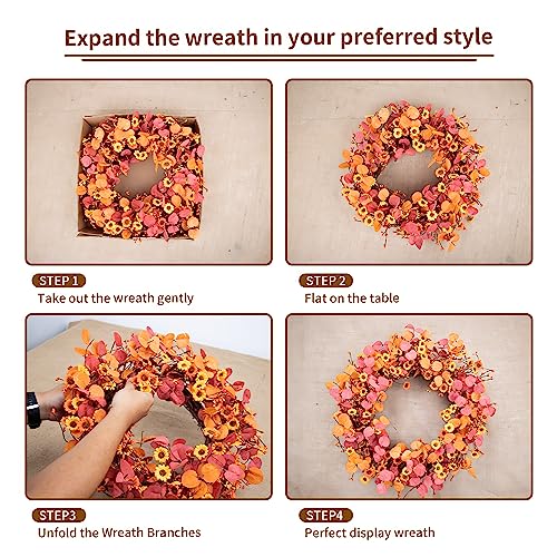 DIYFLORU Fall Wreaths for Front Door 22 inch Autumn Door Wreath Fall Eucalyptus Wreath with Daisy for Thanksgiving Harvest Festival Indoors Outside