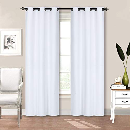Home Collection 2 Panels 100% Blackout Curtain Set Solid Color with Rod Pocket Grommet Drapes for Kitchen, Dinning Room, Bathroom, Bedroom,Living Room Window New (74” Wide X 83” Long, White)