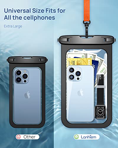 Lanhiem 10.5" Large Waterproof Phone Pouch, 2 Pack Universal IPX8 Waterproof Dry Bag with Lanyard for iPhone 14/13/12 Pro Max, Samsung Galaxy S23 Ultra, S22 S21 S20 FE, Google Pixel 7 6A, Black+Black