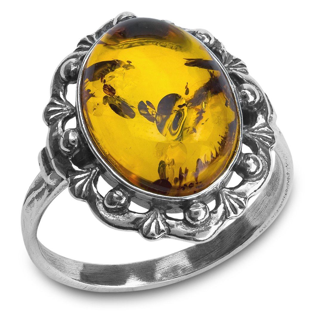 Baltic Amber Sterling Silver Classic Oval Ring,Yellow,7