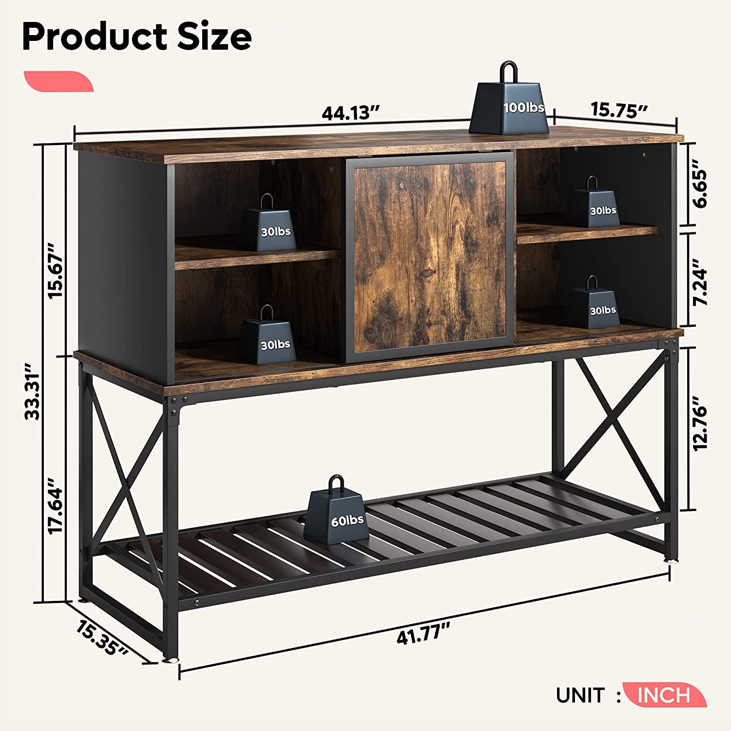 Bestier Industrial Bar Cabinet Coffee Bar Buffet Cabinet with Storage Wood Coffee Bar Cabinet with Adjustable Shelf Inside Buffet Sideboard Kitchen Storage Cabinet with Sliding Metal Door