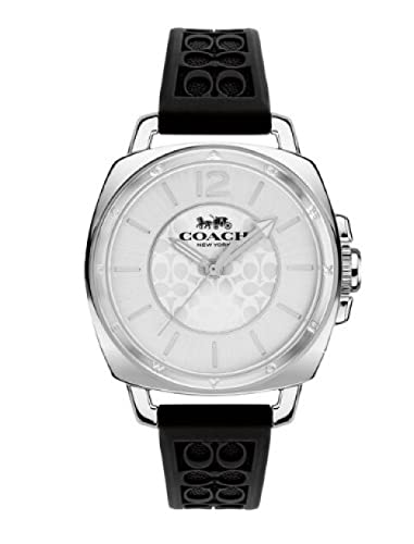 COACH Boyfriend 14503877 Silver Logo Dial Black Silicone Band Women's 34mm Watch