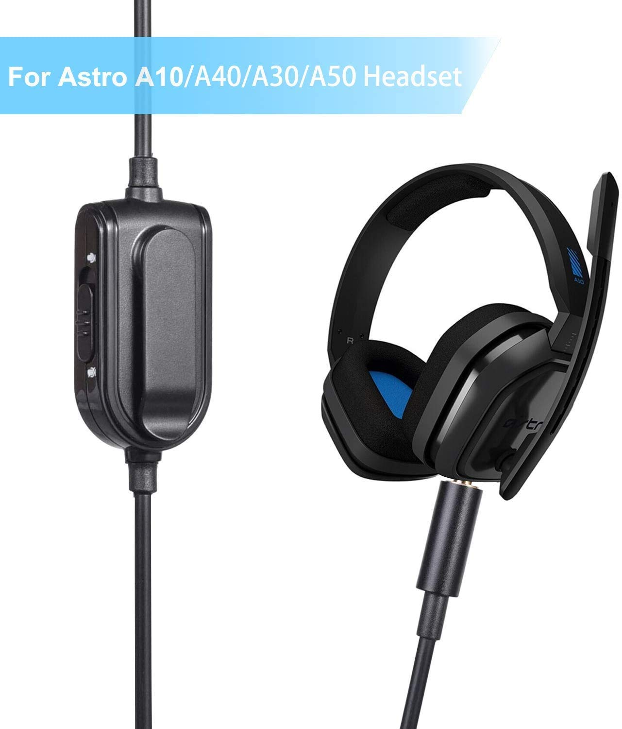 LecLooc A10 A40 Replacement Cable Inline Mute Volume Control for Astro A10/A40/A30/A50 Headsets Cord, Xbox One Play Station 4 PS4 Headphone Audio Extension Cable 6.5 Feet