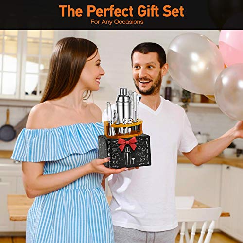 BestGK Bartender Kit Cocktail Shaker Set, Perfect Home Bartending Kit with Stylish Stand, 25oz Stainless Steel Martini Shaker with Cocktail Recipes Booklet