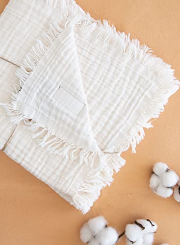BROSS 100% Cotton Unisex Baby Blanket, 4-Layers, 110 * 120 cm, Swaddle Blanket for Newborn Babies, Soft Silky Blanket for Babies, Newborn Receiving Blanket, Baby Muslin Blanket Soft (Ecru)