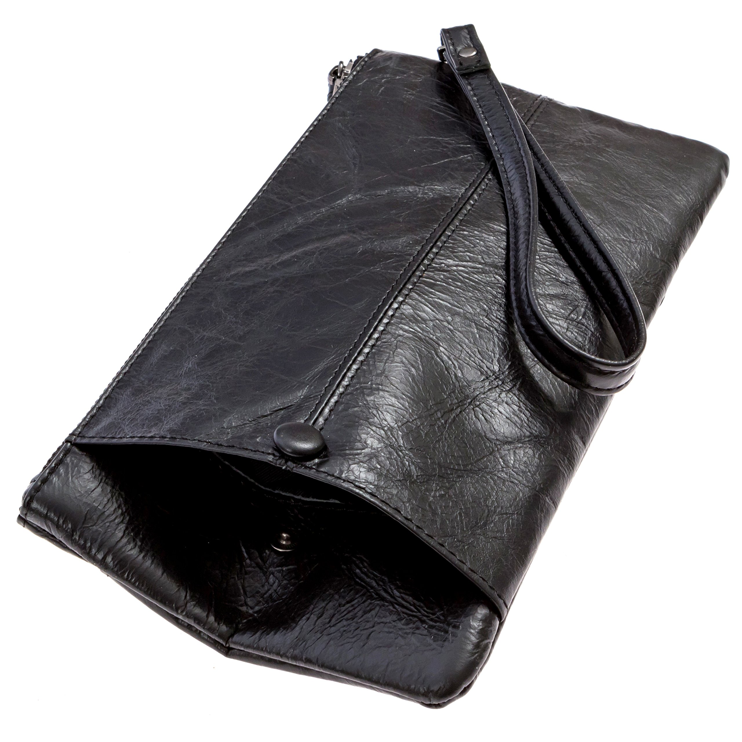 Divvy Up Womens Genuine Leather Clutch for Budget Envelopes, Cell Phone, Carry All Zipper Wristlet Purse for Women (Caramel Leather)