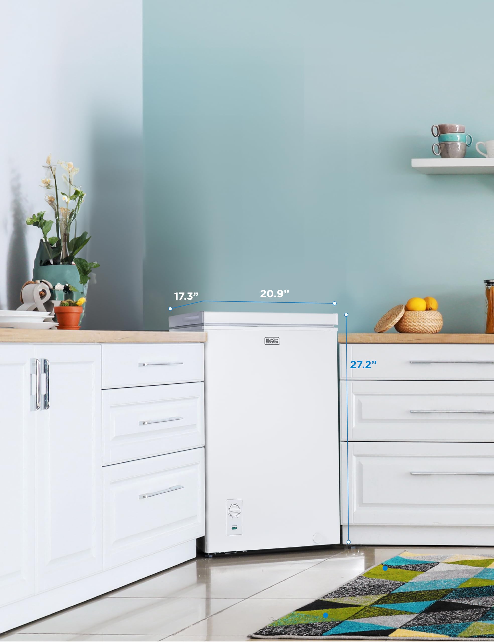 BLACK+DECKER 2.0 Cu. Ft. Compact Chest Freezer, Deep Freezer Holds Up To 70 Lbs. of Frozen Food, Removable Storage Basket, Manual Defrost, White