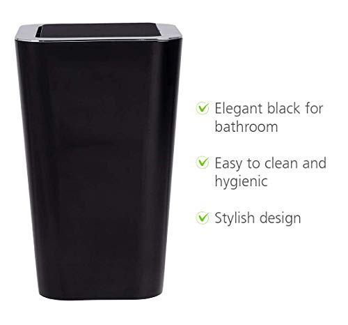 WENKO 22474100 Small Trash Can with Swing Top Lid, Mini Waste Basket, Stylish Garbage Bin for Bathroom, Bedroom, Kitchen, 1.6 Gallon, 7.1 x 11.2 x 7.1 in, Black, 6 L