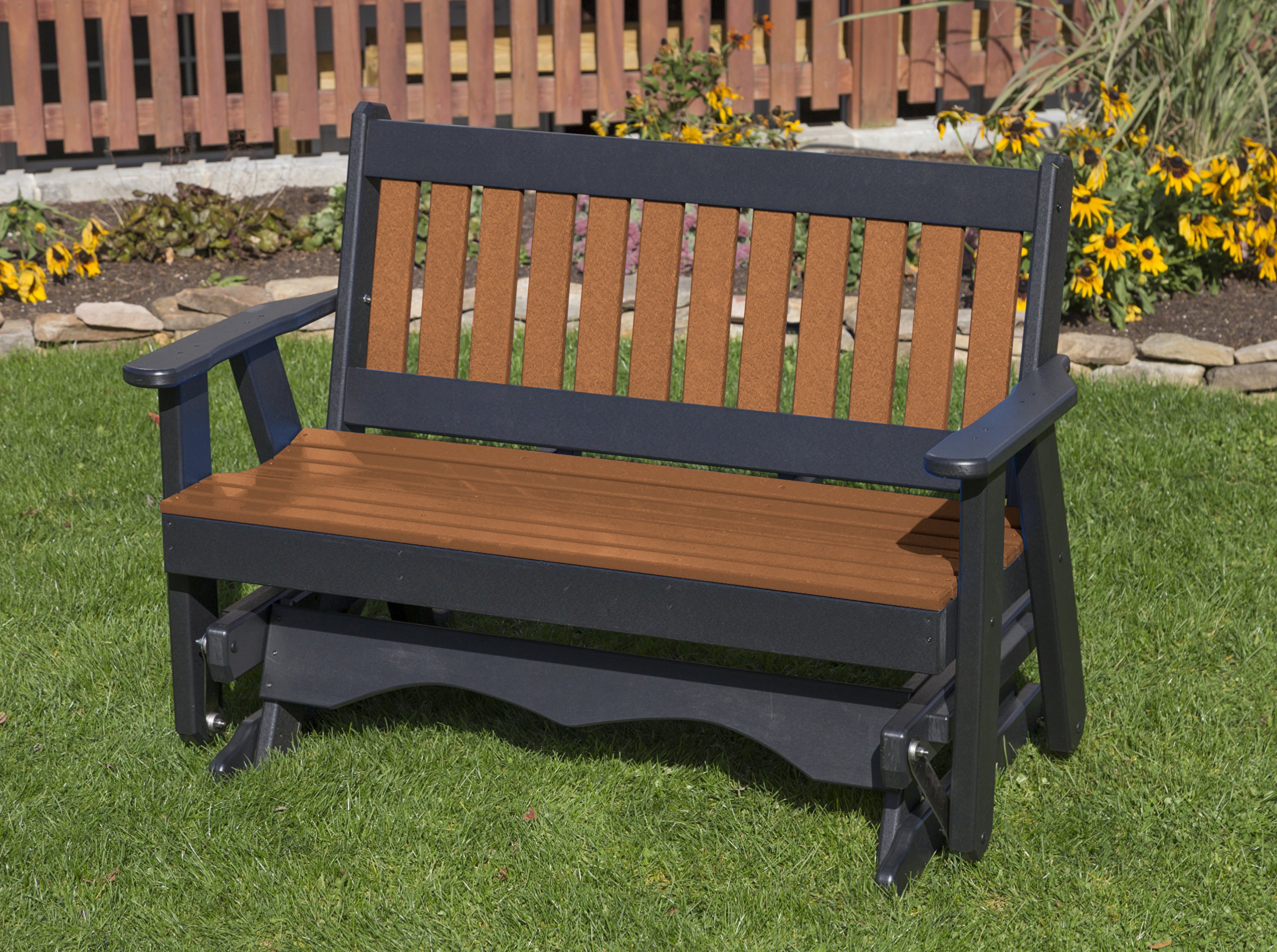 ECOMMERSIFY INC 5FT-Cedar-Poly Lumber Mission Porch Glider Heavy Duty Everlasting PolyTuf HDPE - Made in USA - Amish Crafted