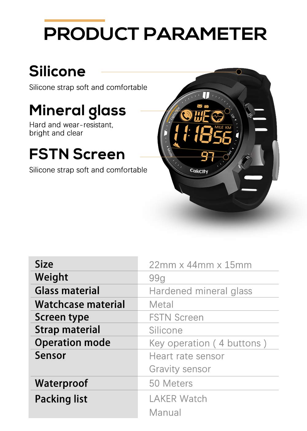 CakCity Mens Digital Sport Watches for Men Wrist Watches with Heart Rate, Pedometer, Steps Tracker