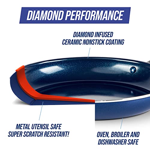Blue Diamond Cookware Diamond Infused Ceramic Nonstick, 11" Griddle Pan, PFAS-Free, Dishwasher Safe, Oven Safe, Blue