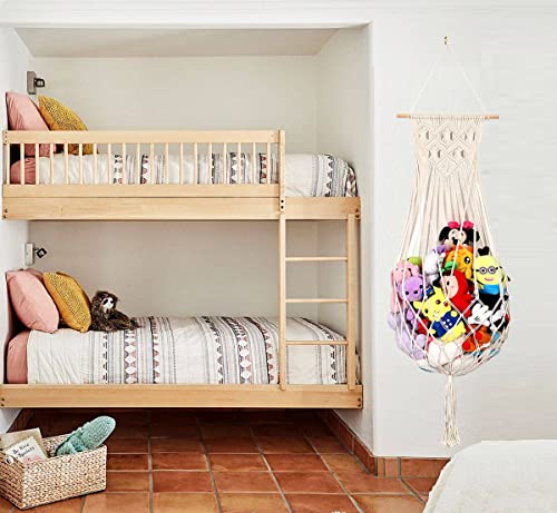 Stuffed Animal Net or Hammock Macrame Toy Display Wall Hanging Net for Plush Toy Storage Boho Nursery Bedroom Decor Stuffy Animal Toy Organizer