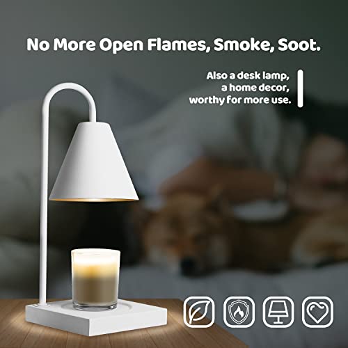 Dimmable Candle Wax Warmer Lamp - Candle Melter Fits YKLarge Jar, Metal Electric Lantern for Scented Candle, Universal Fit Top-Down Candle Melting for Home Decor Valentine's Day Gift,White,2 Bulb