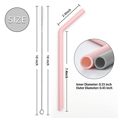 Elyum Set of 12 Reusable Silicone Straws, 10'' Extra Long Silicone Drinking Straws with 1 Bag and 2 Cleaning Brushes Multicolor BPA Free Smoothie Straw for 30oz and 20oz Tumblers (12 Bent)