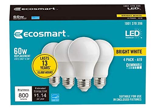 Ecosmart LED 60-Watt Equivalent A19 Dimmable Energy Star LED Light Bulb Bright White (3000K)(16-Pack)