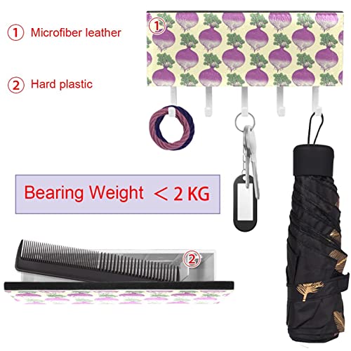 Leather Hook Rack Rail Wall Mounted, Rutabaga Vegetable Pattern Coat and Hat Self Adhesive Hooks up for Hanging Pant Towel Key Purse Kitchenware