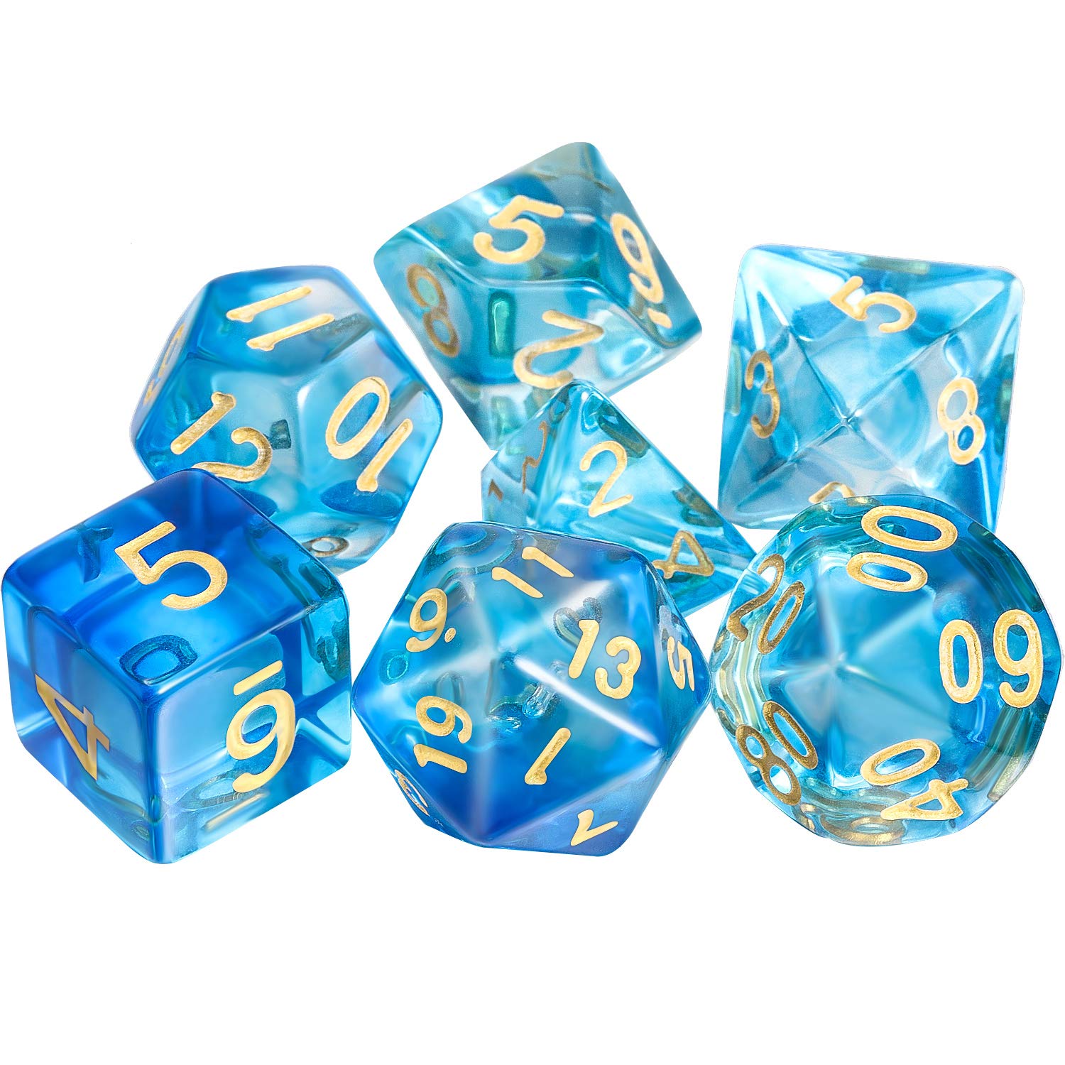 EBOOT 7-Die Polyhedral Dice Compatible with DND Dice Set Dungeons and Dragons with Black Pouch (Transparent Blue)