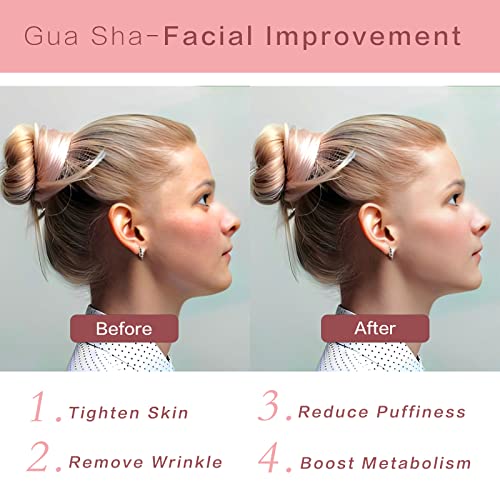 Contrybox Gua Sha Facial Tools, Rose Quartz Guasha Tool for Face & Eye Gua Sha Stone for Puffiness Reducing & Jawline Sculpting Face Stone Gua Sha Tools for Skin Care Woman GuaSha Stone Tool, Pink
