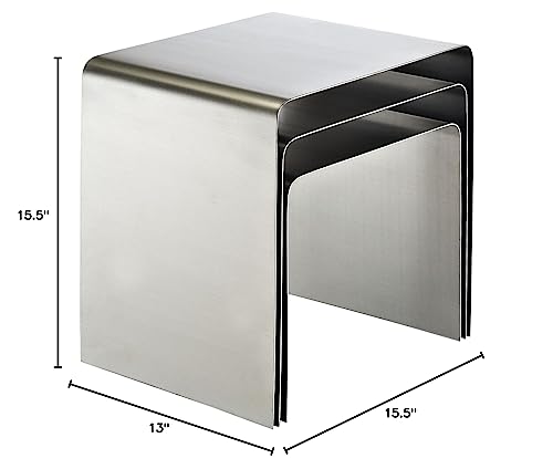 Modway Rush Brushed Stainless Steel Metal 3-Piece Side Nesting Table Set In Silver