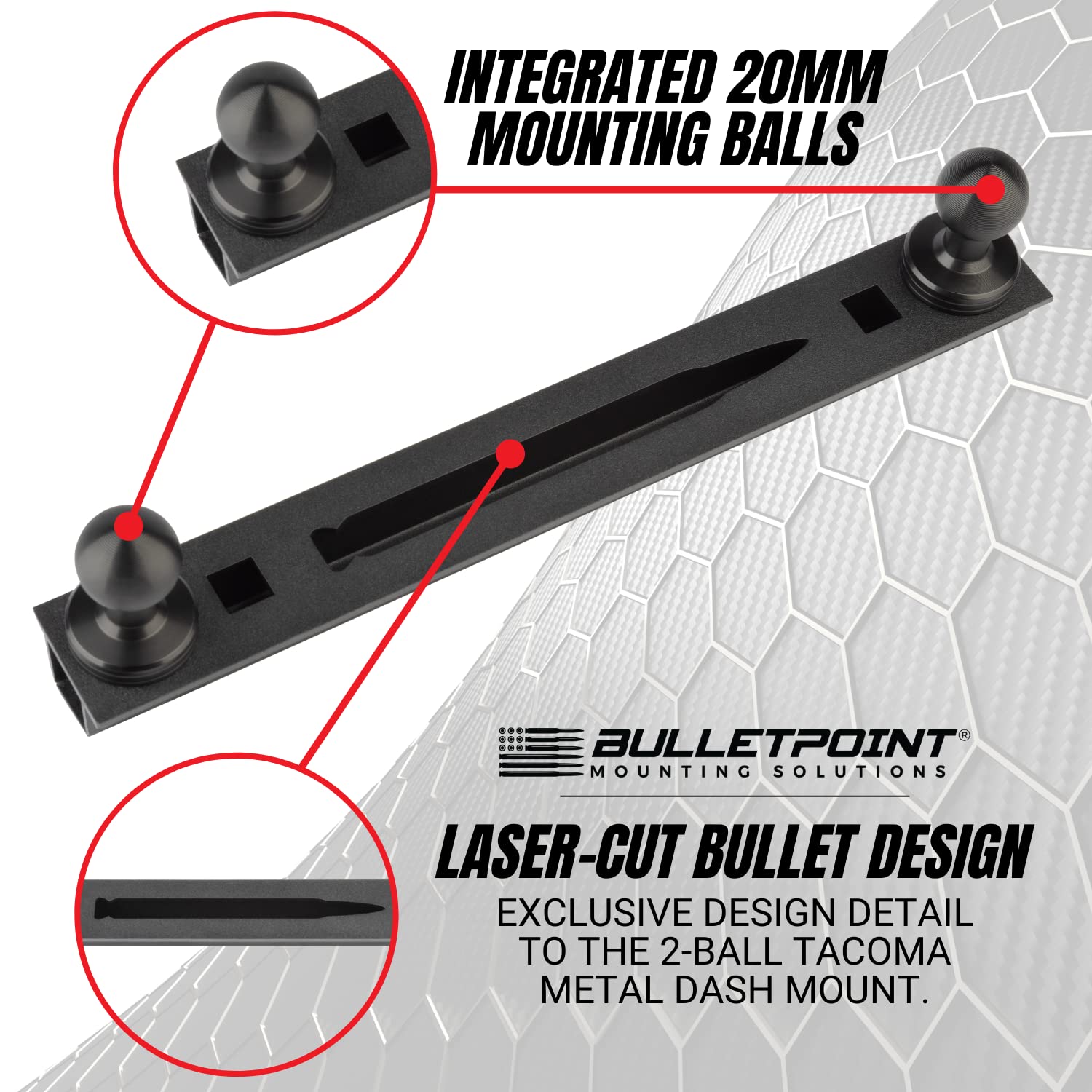 Bulletpoint Metal Dash Mount Compatible with 2016-2023 Toyota Tacoma Phone Mount & Action Camera Mount (2-Ball Mount)