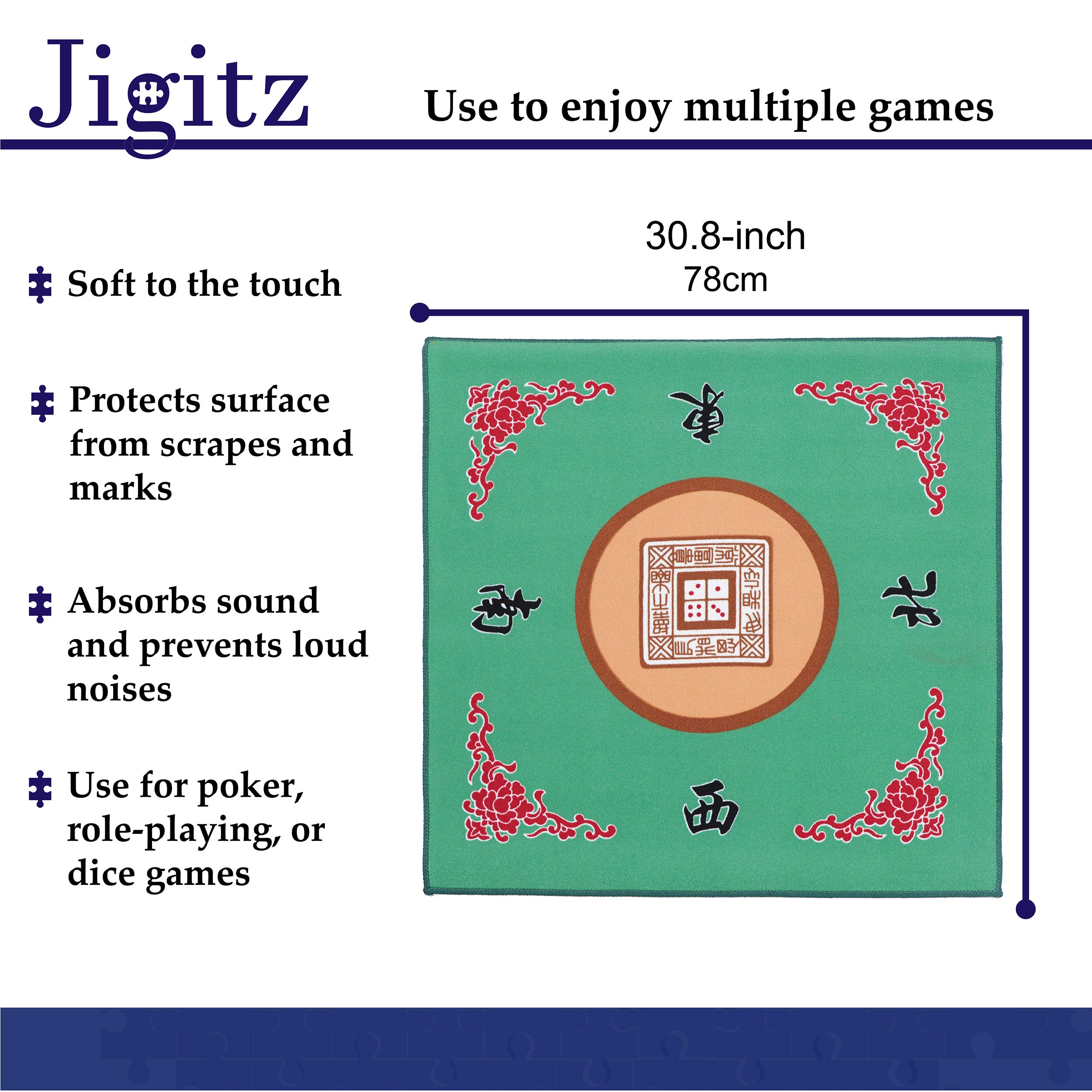 Jigitz Green Game Mat with Case - Classic Chinese Mahjong Table Mat - 30.8 x 30.8in Felt Table Cover Mahjong Mat