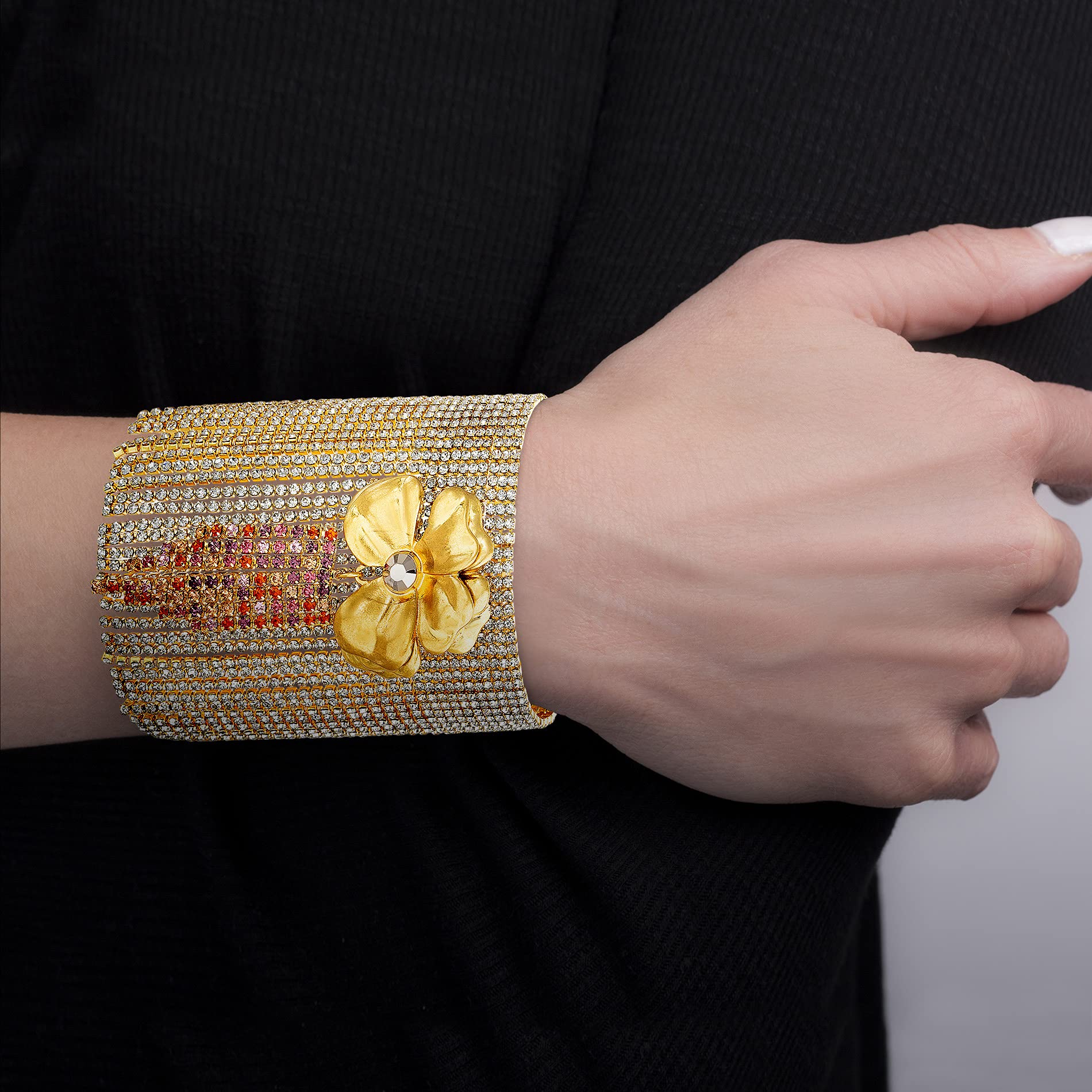 Badgley Mischka Yellow Flower Toggle Rhinestone Chain Fringe Bracelet for Women