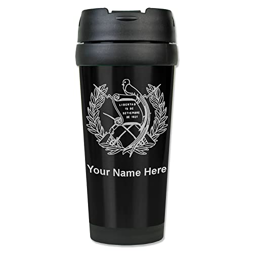 LaserGram 16oz Coffee Travel Mug, Flag of Guatemala, Personalized Engraving Included (Black)