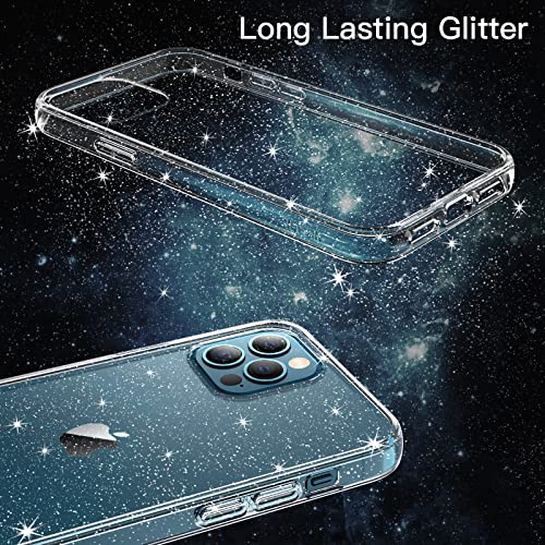 JETech Glitter Case for iPhone 12/12 Pro, 6.1-Inch, Bling Sparkle Shockproof Phone Bumper Cover, Cute Sparkly for Women and Girls (Clear)