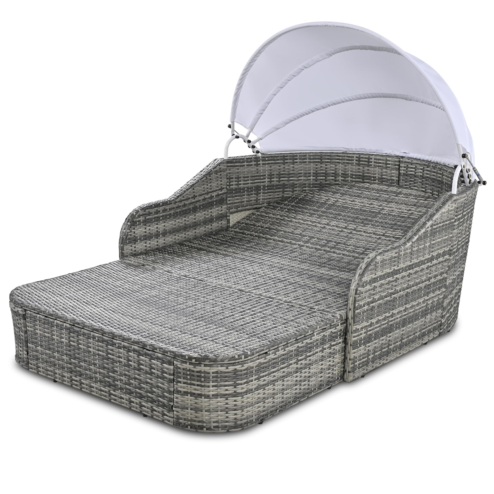 Bellemave Outdoor Patio Sunbed Daybed with Adjustable Canopy,PE Wicker Rattan Daybed Double Chaise Lounger with Cushions and Pillows for Garden, Backyard(Blue)