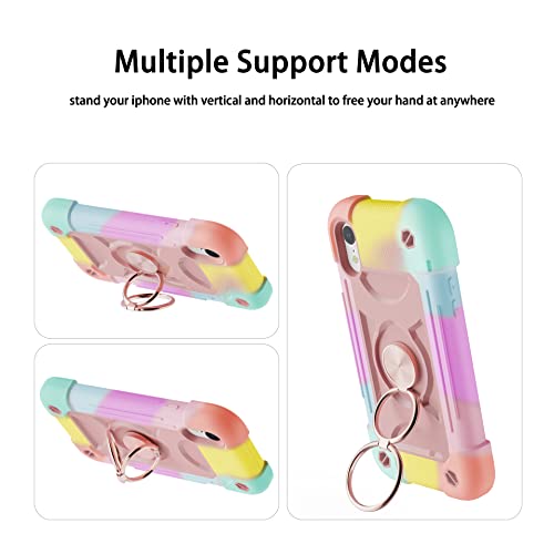 Cookiver for iPhone XR Case 6.1 Inch with Ring Stand, with 2 Pack Glass Screen Protector,Heavy-Duty Shockproof Rugged Military Grade Cover with Magnetic Car Mount for iPhone XR (Rainbow Pink)