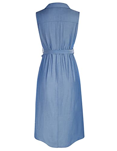 GRACE KARIN Womens Jean Dress Casual Denim Dresses Summer Sleeveless Button Down A line Shirt Dress with Belt Blue XL