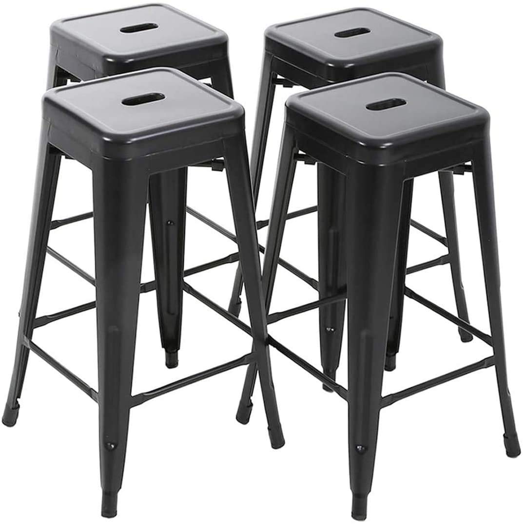 FDW Set of 4 Bar Stools 30 Inches Metal Bar Stool Counter Height Bar StoolsPatio Stool Stackable Barstools Kitchen Counter Stool Indoor/Outdoor Stool Metal Bar Stools Moden Dining Chairs