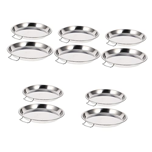 BESTonZON 10 Pcs Stainless Steel Disc Round Serving Platter Tool Trays Serving Tray Round Fish Steaming Plate Fish Dish Steak Tray Stainless Steel Reel Silver Flat Stainless Steel Dishes