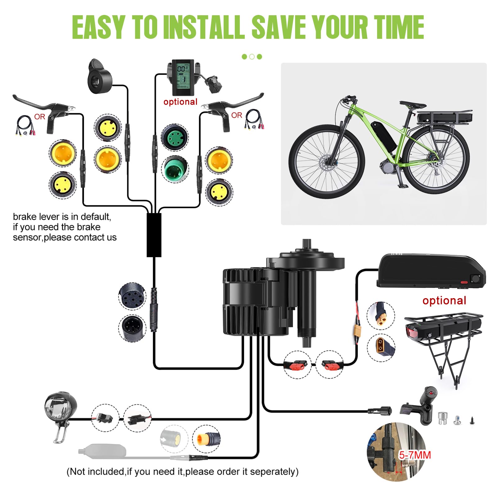 BAFANG 1000W Mid Drive Kit with Battery(Optional) BBSHD BBS03 Ebike Conversion Kit for Moutain Road Bike,City Bike,Tricycle