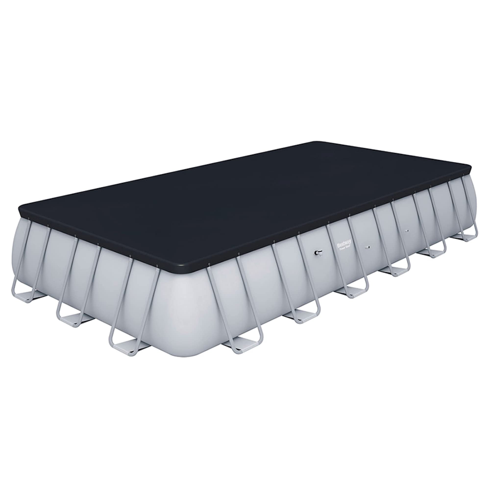 Bestway 56542E 24ft x 12ft x 52in Steel Frame Above Ground Rectangular Swimming Pool Set with 2500 GPH Filter Pump, Cover, Ladder & Cleaner